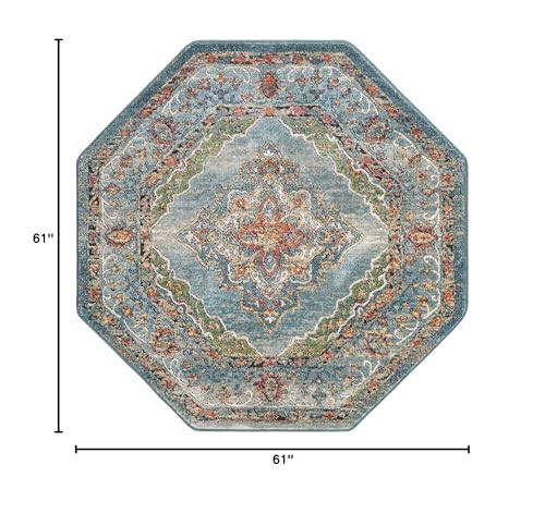 Unique Loom Isabella Collection Area Rug - Rossellini (5' 1" Octagon, Blue/ Beige)