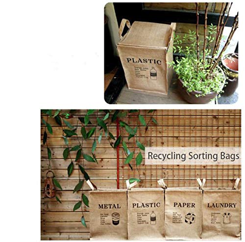 Jute Weave Recycling Bag Waste Bin Bags Basket for Home Kitchen Office - Natural Style Recycle Garbage Trash Sorting Bins Organizer Baskets Recycling Container