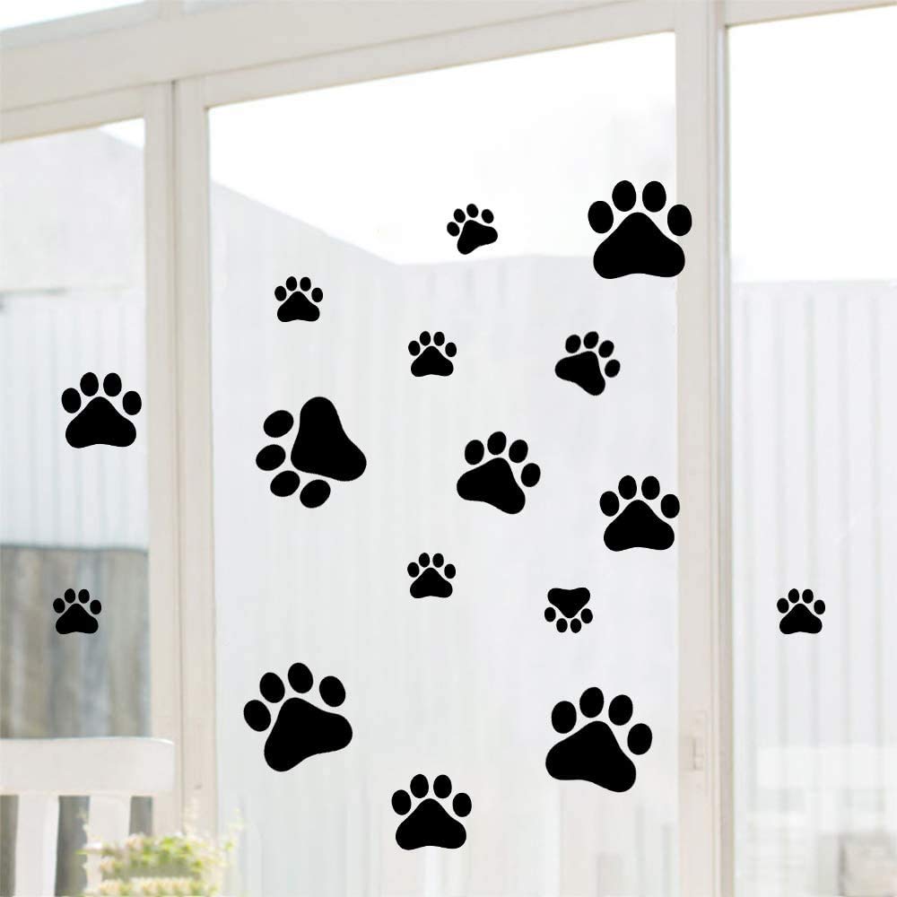 60 PCS Dog Paws Wall Decal Vinyl Stickers, Removable Animal Footprint Wall Decoration, Available in 3 Sizes DIY Sticker Mural Sets for Bedroom Living Room Office Playroom Classroom