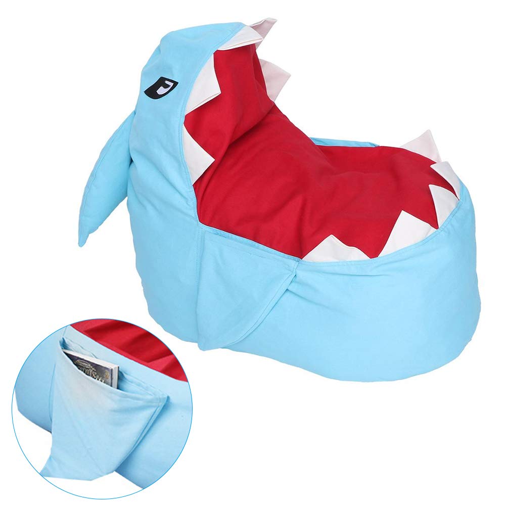 Kids Bean Bag Chair,Adorable Shark Large Capacity Stuffable Zipper Plush Toy Organizer Children Toy Seat Stuffed Storage Bag for Pillows Towels Clothes (Blue)