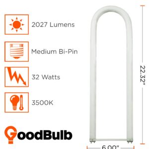 GoodBulb 32-Watt 6 Inch T8 Fluorescent U-Bend Light Bulb | 3500K Soft White Light Color | Medium Bi-Pin Base | High Output 2027 Lumens | 10000 Life Hours 80 CRI | Pack of 10 Bulbs