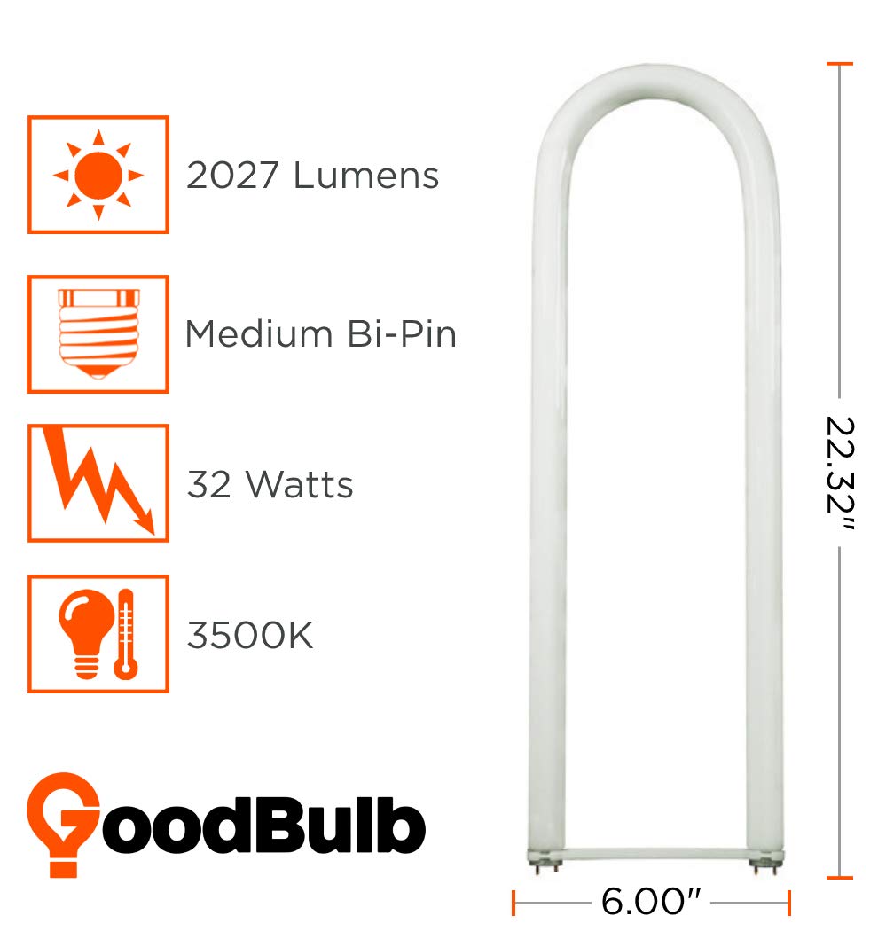 GoodBulb 32-Watt 6 Inch T8 Fluorescent U-Bend Light Bulb | 3500K Soft White Light Color | Medium Bi-Pin Base | High Output 2027 Lumens | 10000 Life Hours 80 CRI | Pack of 10 Bulbs