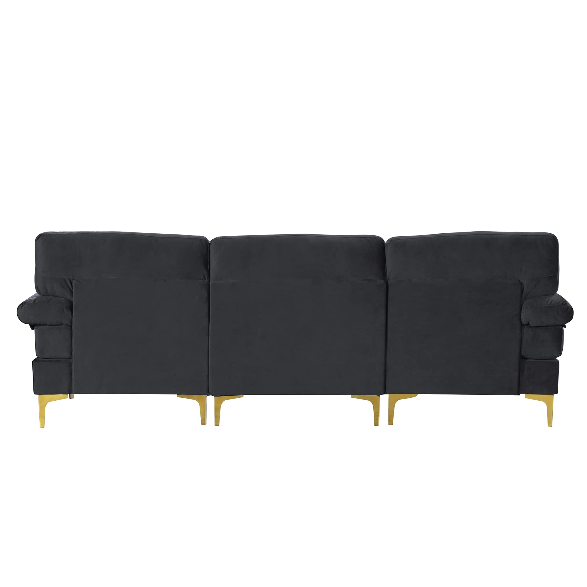 Casa Andrea Milano Modern Large Velvet Fabric Sectional Sofa Couch with Extra Wide Chaise Lounge with Golden Legs