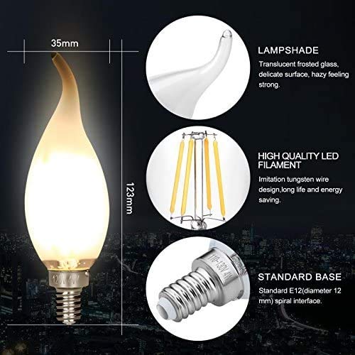 carryBC Candelabra LED Bulbs 2700K 40w Equivalent Improve Flame tip Frosted Glass E12 Base Warm White Decoration E12 LED Bulb Dimmable 12 Pack