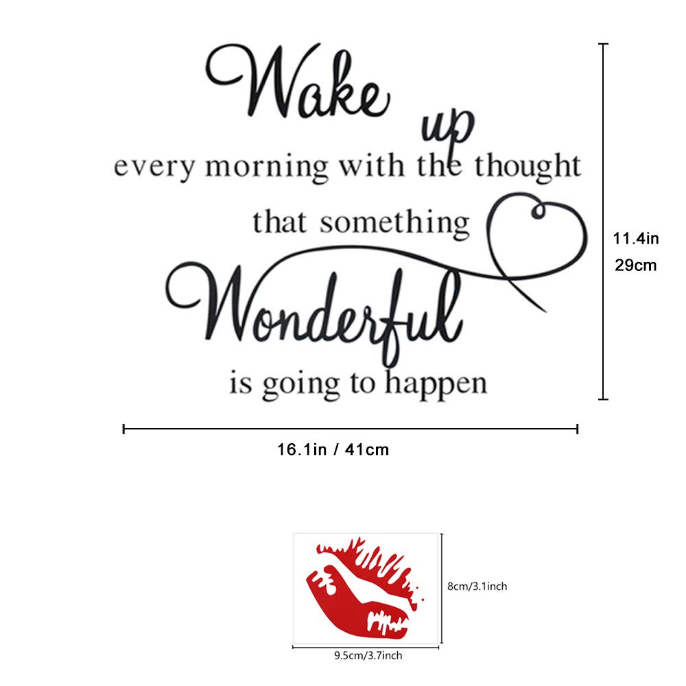 Wake Up Every Morning Wall Decal with Red Lip Sticker, Inspirational Quote Saying Wall Sticker, Vinyl Motivational Art Lettering Motto Decor, for Home Office Classroom Bedroom