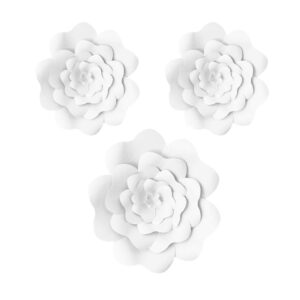 yly's love 3d paper flower decorations giant paper flowers party diy handcrafted paper flowers for wedding backdrop bridal shower baby shower nursery wall home decor (white, 3pcs-2x8in,1x12in)