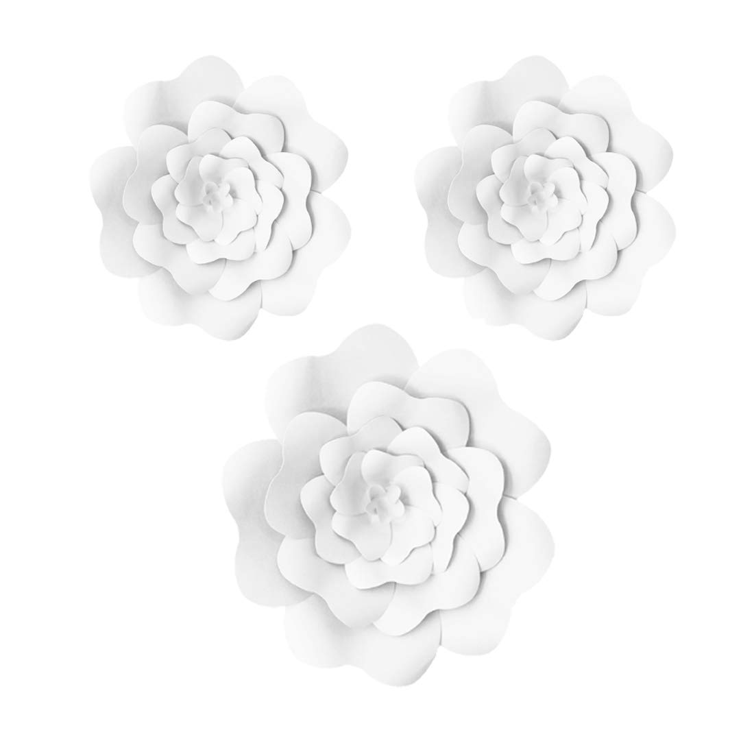 YLY's love 3D Paper Flower Decorations Giant Paper Flowers Party DIY Handcrafted Paper Flowers for Wedding Backdrop Bridal Shower Baby Shower Nursery Wall Home Decor (White, 3pcs-2x8in,1x12in)