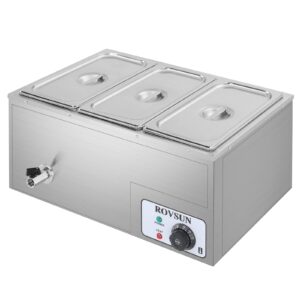 rovsun 21qt electric commercial food warmer, 3-pan steam table 6.9 qt/pan stainless steel bain marie buffet countertop with temperature control & lid for parties, catering, restaurants 110v