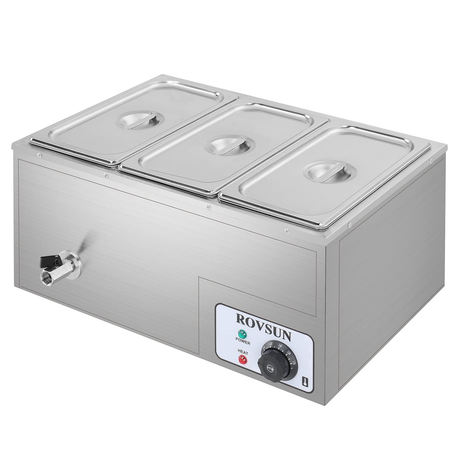 ROVSUN 21QT Electric Commercial Food Warmer, 3-Pan Steam Table 6.9 QT/Pan Stainless Steel Bain Marie Buffet Countertop with Temperature Control & Lid for Parties, Catering, Restaurants 110V