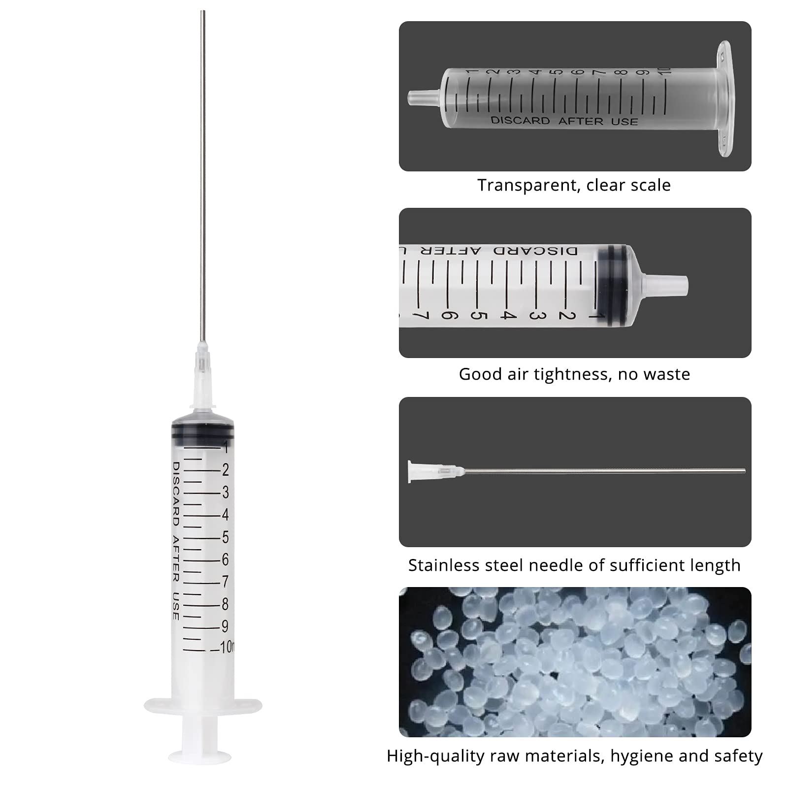 TBTeek 10ml Plastic Measuring Syringe with Long Needle for Feeding Pets, DIY Crafts, Liquid Separation, Measuring, Industrial Application, Ink Cartridge Refill Ink, Perfume Dispensing-6 Pack