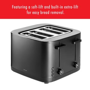 ZWILLING Enfinigy 4 Slice Toaster with Extra Wide 1.5" Slots for Bagels, 7 Toast Settings, Even Toasting, Reheat, Cancel, Defrost, Black