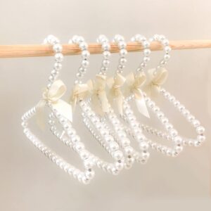 awagas 6pack baby pet dog clothes hangers, mini cute pearl hangers, pearl baby hangers faux pearl beaded elegant garment clothes hangers with ribbon bowknot for pet dog cat small baby kids bebes dolls