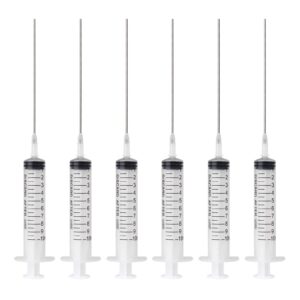 tbteek 10ml plastic measuring syringe with long needle for feeding pets, diy crafts, liquid separation, measuring, industrial application, ink cartridge refill ink, perfume dispensing-6 pack