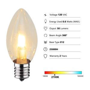 RuiAoTD Night Light Bulb C7 E12 LED Bulbs,Candelabra Bulbs, 0.6 Watt Equivalent 7W Incandescent Bulb, Warm White 2700K, Window Candles & Chandeliers Replacement Bulb, 6 Pack