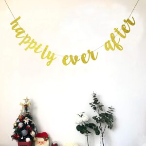 Starsgarden Happily Ever After Banner Gold Glitter,Wedding Bachelorette Engagement Party Bridal Shower Party Decoration Supplies