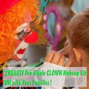 CCbeauty Clown Makeup Kit Professional White Black Red Face Paint Foundation Cream, 6 Brushes,Red Nose for Halloween Special Effects SFX Joker Skeleton Vampire Zombie Cosplay Dress Up Makeup