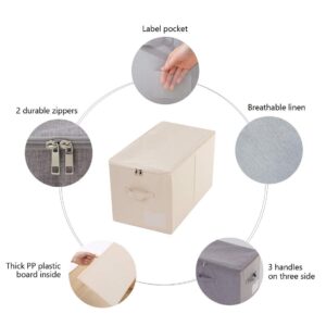 iwill CREATE PRO Pack of 2, Zip Lidded Wardrobe Storage Bins,Collapsible Fabric Storage Boxes for Clothing, Bedding, Toys, Blankets Organizer, Foldable & Washable, Beige