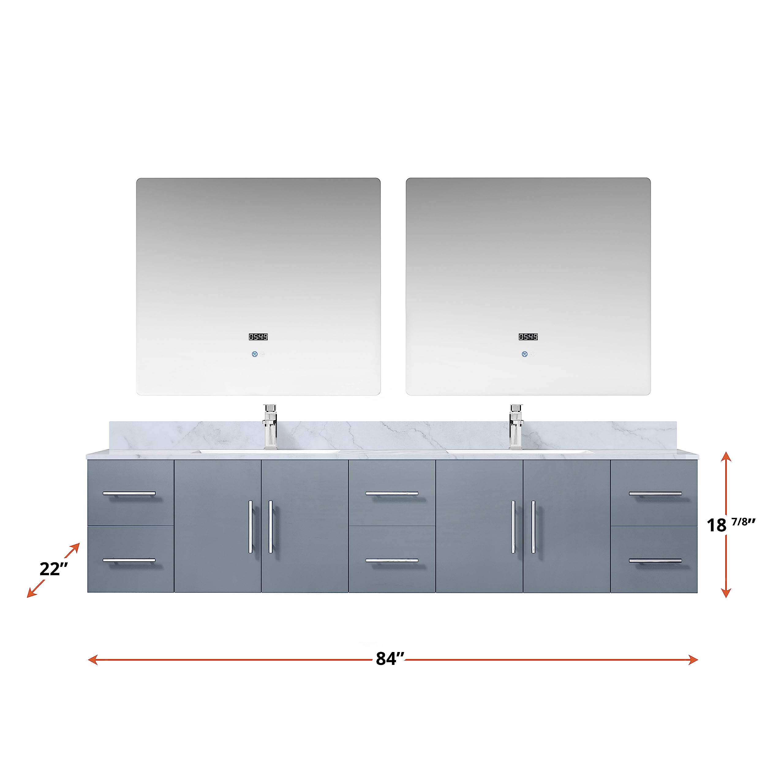 Bell+Modern Sonoma 84 in. W x 22 in. D Dark Grey Double Bath Vanity, Carrara Marble Top and 36 in. LED Mirrors