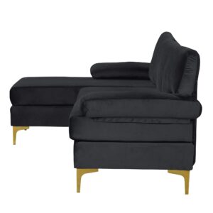 Casa Andrea Milano Modern Large Velvet Fabric Sectional Sofa Couch with Extra Wide Chaise Lounge with Golden Legs