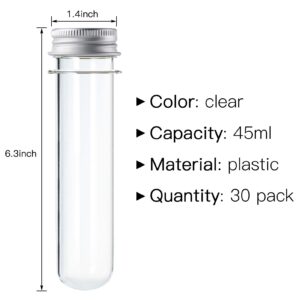 XP-Art 25x140mm(40ml) Plastic Test Tubes with Screw Caps for Gumball Candy Storage, Bath Salt Vials, Plants Propagation(30 Pack)