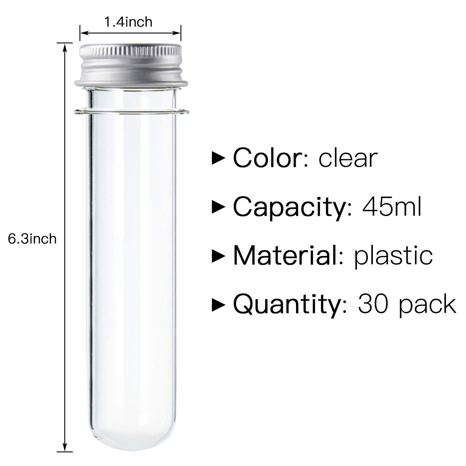 XP-Art 25x140mm(40ml) Plastic Test Tubes with Screw Caps for Gumball Candy Storage, Bath Salt Vials, Plants Propagation(30 Pack)