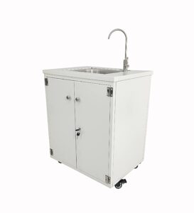 steel cabinet portable sink self contained hand wash station mobile sink water fountain water supply 110v/12v powered built-in pump water jugs not included 24 x 18 x 30" cabinet size 10094-npf