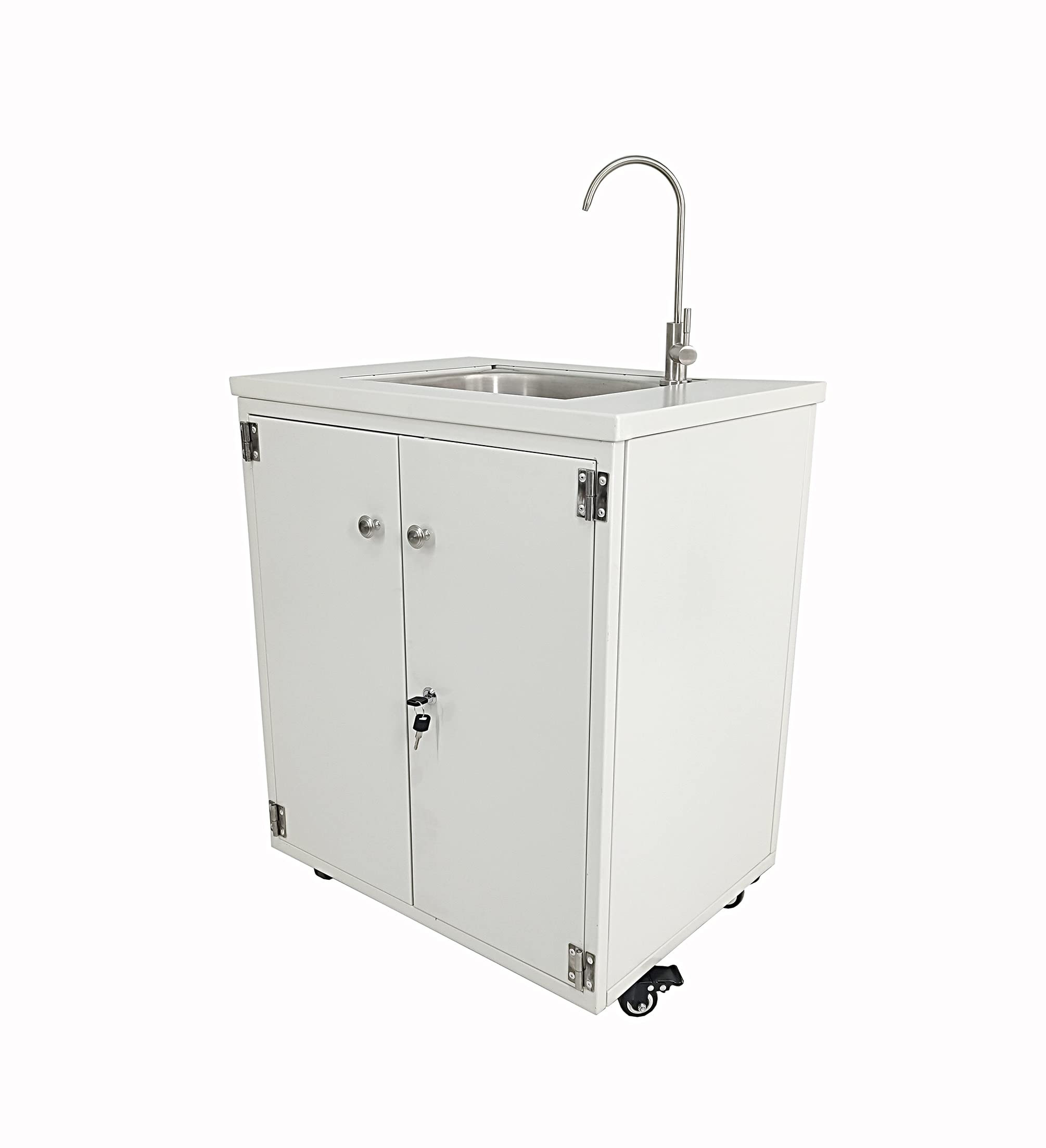 Steel Cabinet Portable Sink Self Contained Hand Wash Station Mobile Sink Water Fountain Water Supply 110V/12V Powered Built-in Pump Water Jugs NOT Included 24 X 18 X 30" Cabinet Size 10094-NPF