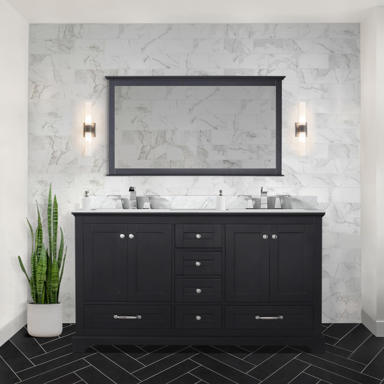 Bell+Modern Tybee 60 in. W x 22 in. D Espresso Double Bath Vanity, Carrara Marble Top and 58 in. Mirror