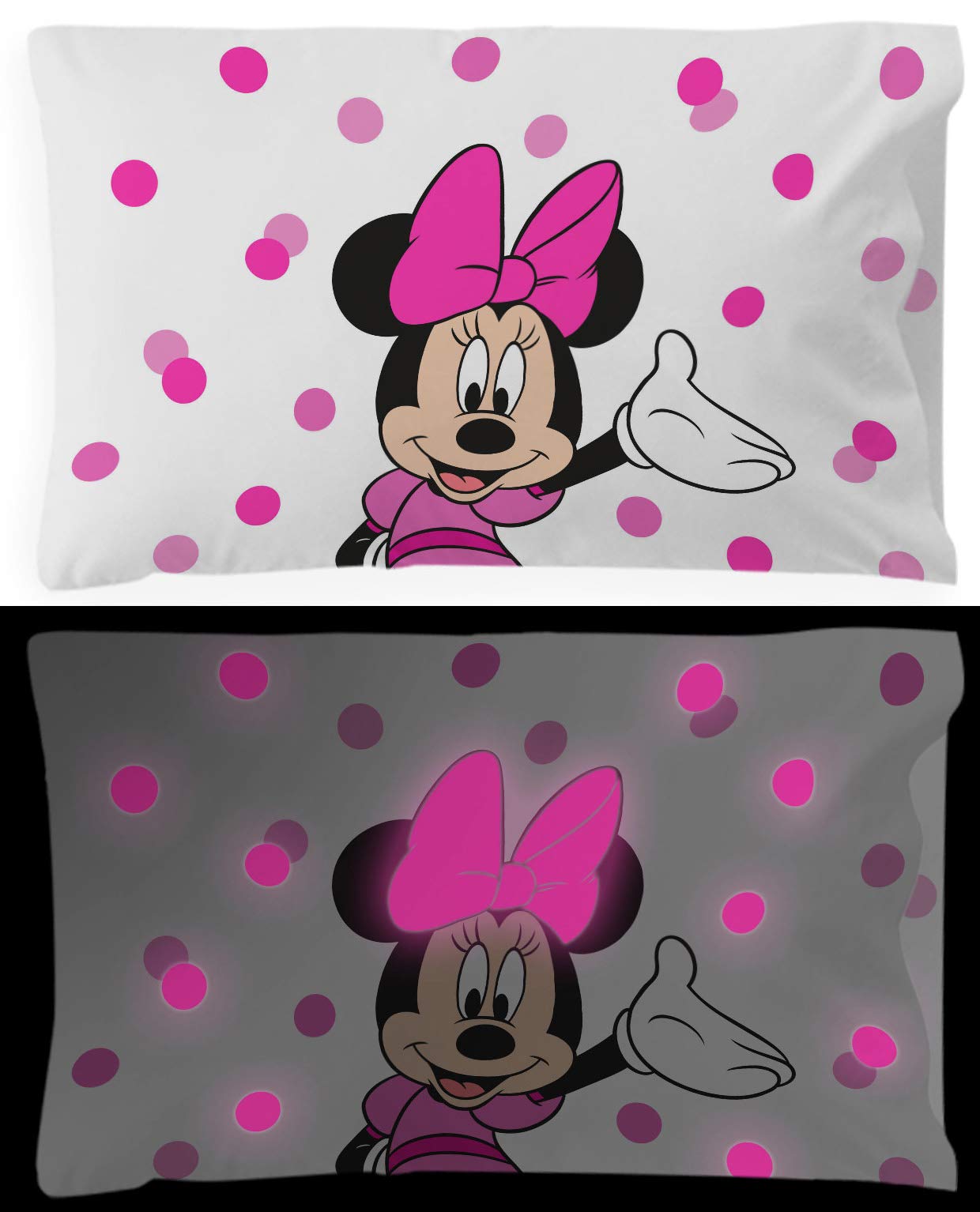 Jay franco Disney Minnie Mouse Glow in The Dark 2 Pack Reversible Pillowcases - Double-Sided Kids Super Soft Bedding (Official Disney Product)