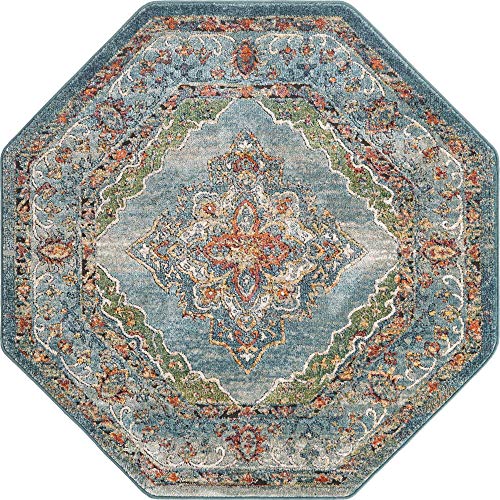 Unique Loom Isabella Collection Area Rug - Rossellini (5' 1" Octagon, Blue/ Beige)