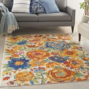 nourison allur modern floral ivory multicolor 4' x 6' area -rug, easy -cleaning, non shedding, bed room, living room, dining room, kitchen (4x6)