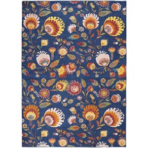 nourison allur floral navy multicolor 5'3" x 7'3" area -rug, easy -cleaning, non shedding, bed room, living room, dining room, kitchen (5x7)