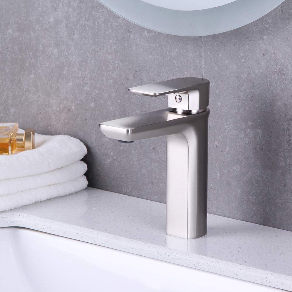 BEIGEEWY Single Handle One Hole Sink Faucet Low Lead Copper Gravity Casting Shell Bathroom Basin Faucet with cUPC Water Supply Lines Rv Lavatory Vessel Faucet Basin Mixer Brushed Nickel