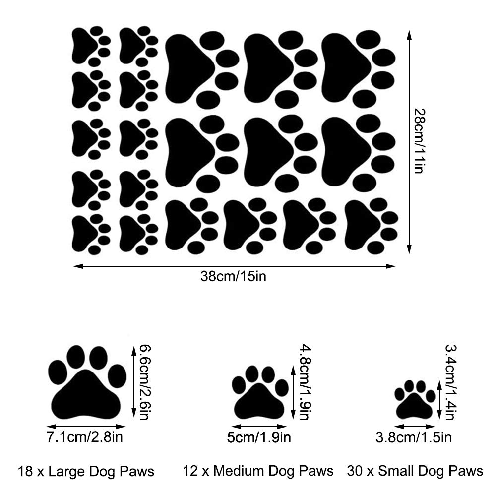 60 PCS Dog Paws Wall Decal Vinyl Stickers, Removable Animal Footprint Wall Decoration, Available in 3 Sizes DIY Sticker Mural Sets for Bedroom Living Room Office Playroom Classroom