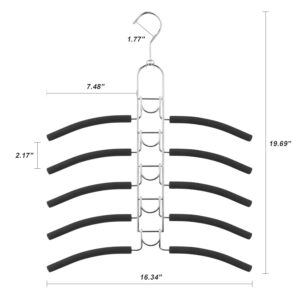 Mastom Space Saving Clothes Hangers, Multilayer Metal Hanger 2 Pack 5 in 1 Space Saver Coat Hangers, Anti-Slip Foam Padded Shirt Suit Hanger for Closet Storage Organizer