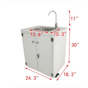 Steel Cabinet Portable Sink Self Contained Hand Wash Station Mobile Sink Water Fountain Water Supply 110V/12V Powered Built-in Pump Water Jugs NOT Included 24 X 18 X 30" Cabinet Size 10094-NPF