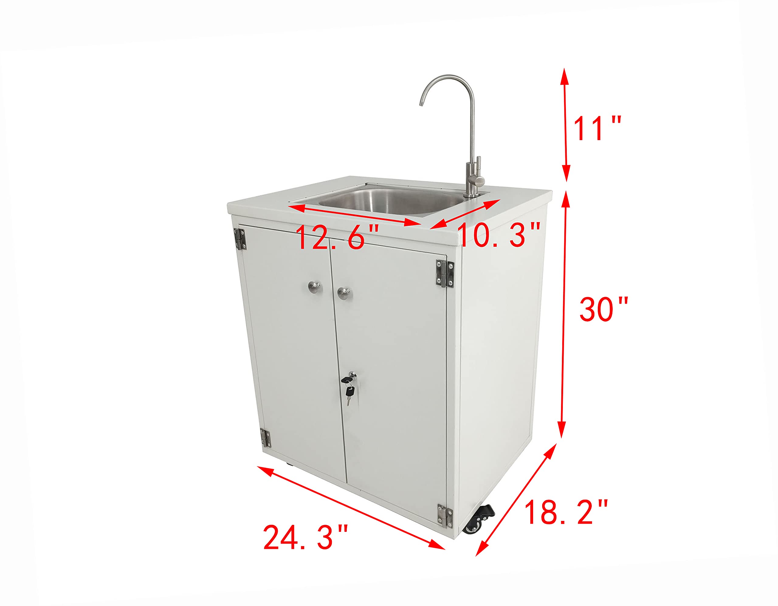 Steel Cabinet Portable Sink Self Contained Hand Wash Station Mobile Sink Water Fountain Water Supply 110V/12V Powered Built-in Pump Water Jugs NOT Included 24 X 18 X 30" Cabinet Size 10094-NPF