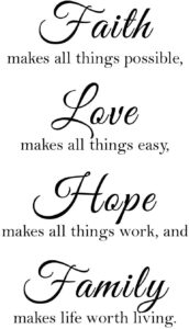 16.5 x 23.5 inches faith love hope quotes wall stickers decals decor, removable diy saying wall art decals sticker, easy peel and stick wallpaper for bedroom living room (black)