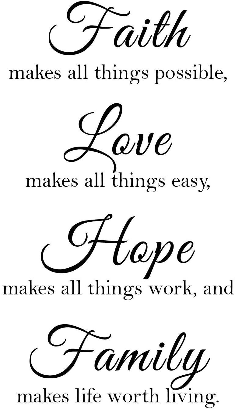 16.5 x 23.5 inches Faith Love Hope Quotes Wall Stickers Decals Decor, Removable DIY Saying Wall Art Decals Sticker, Easy Peel and Stick Wallpaper for Bedroom Living Room (Black)