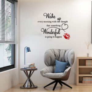 Wake Up Every Morning Wall Decal with Red Lip Sticker, Inspirational Quote Saying Wall Sticker, Vinyl Motivational Art Lettering Motto Decor, for Home Office Classroom Bedroom