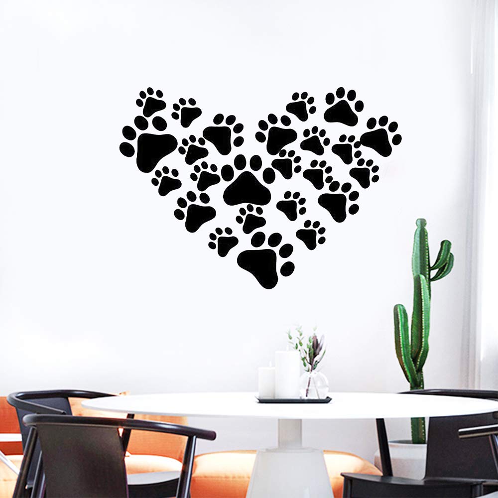 60 PCS Dog Paws Wall Decal Vinyl Stickers, Removable Animal Footprint Wall Decoration, Available in 3 Sizes DIY Sticker Mural Sets for Bedroom Living Room Office Playroom Classroom