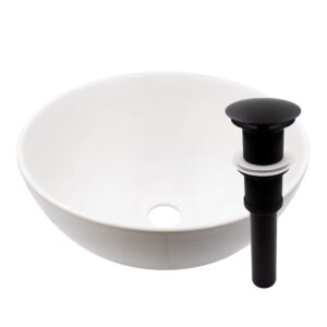 novatto mini 12-inch round white porcelain sink with matte black pop-up drain