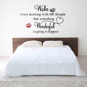 Wake Up Every Morning Wall Decal with Red Lip Sticker, Inspirational Quote Saying Wall Sticker, Vinyl Motivational Art Lettering Motto Decor, for Home Office Classroom Bedroom