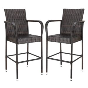 vingli wicker bar stools outdoor set of 2, outdoor bar height chairs, patio furniture bar stools wicker for garden pool lawn backyard