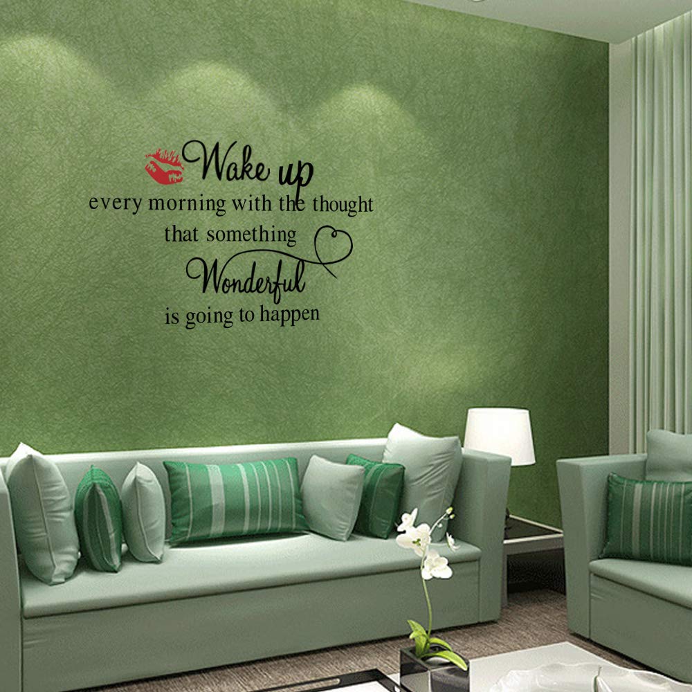 Wake Up Every Morning Wall Decal with Red Lip Sticker, Inspirational Quote Saying Wall Sticker, Vinyl Motivational Art Lettering Motto Decor, for Home Office Classroom Bedroom