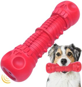 dog squeaky toys almost indestructible,bfuee dog chew toys for aggressive chewers, toughest natural rubber,pet chew toys for medium and large breed,bone shape