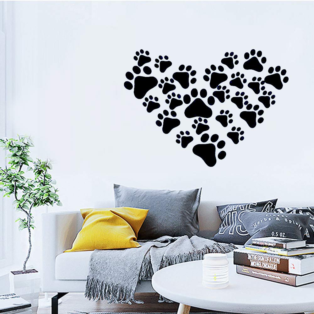 60 PCS Dog Paws Wall Decal Vinyl Stickers, Removable Animal Footprint Wall Decoration, Available in 3 Sizes DIY Sticker Mural Sets for Bedroom Living Room Office Playroom Classroom