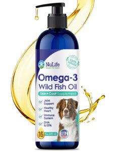 liquid fish oil for dogs with omega 3, 6 & 9 fatty acids, wild caught from iceland, skin and coat supplement for shedding, itchy skin, allergies, brain and heart health, rich in epa + dha - 16 oz