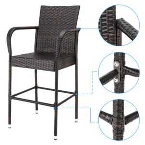 VINGLI Wicker Bar Stools Outdoor Set of 2, Outdoor Bar Height Chairs, Patio Furniture Bar Stools Wicker for Garden Pool Lawn Backyard