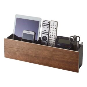 yamazaki home rin desk organizer - tv remote control and pen holder - large - steel + wood